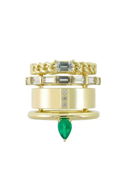 TYPE JEWELRY Stacked Emerald, Sapphire, And Diamond Ring In 14k Gold