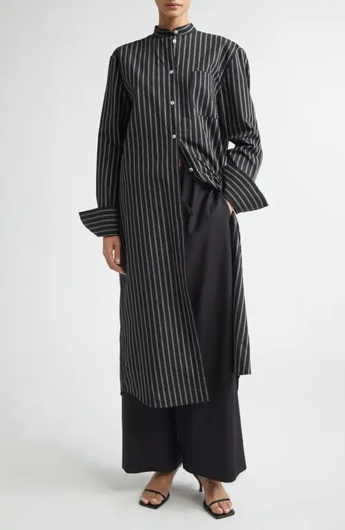 TOTEME Striped Cotton Blend Tunic Shirtdress - Black/white