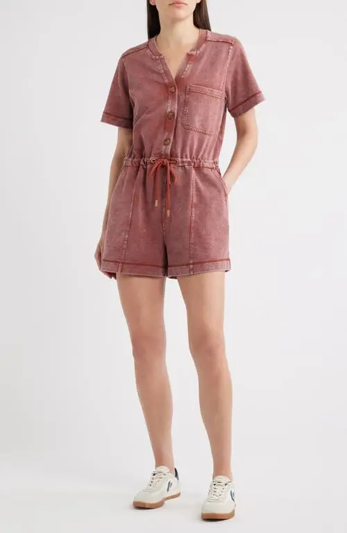 CITY BLUES Short Sleeve Drawstring Romper - Paprika