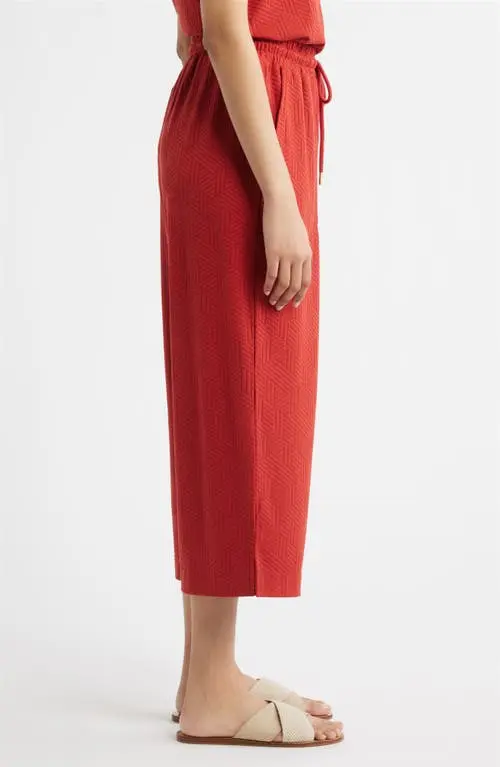 CITY BLUES Crop Wide Leg Drawstring Pants - Brick