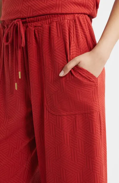 CITY BLUES Crop Wide Leg Drawstring Pants - Brick
