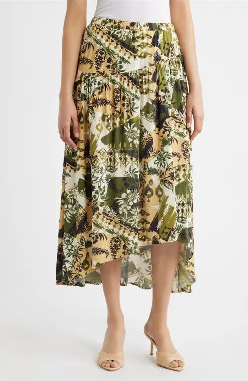 CITY BLUES Faux Wrap Midi Skirt - Olive Multi
