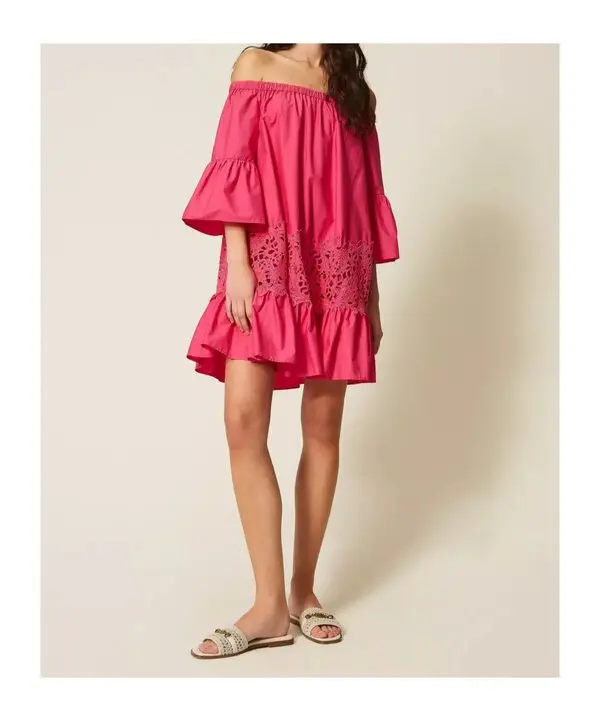 TWINSET Ruffled-hem Mini Dress With Lace Trim