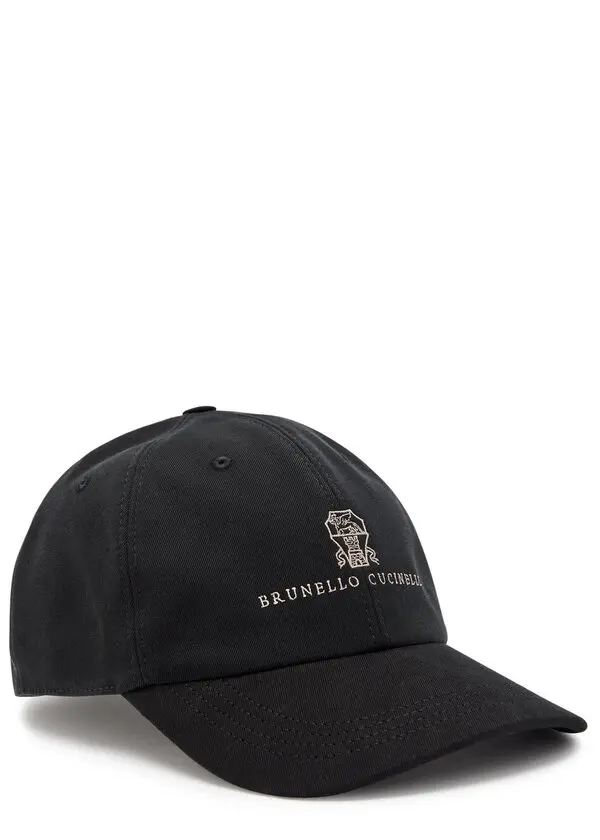 Brunello Cucinelli Logo Embroidered Cotton Cap - Black