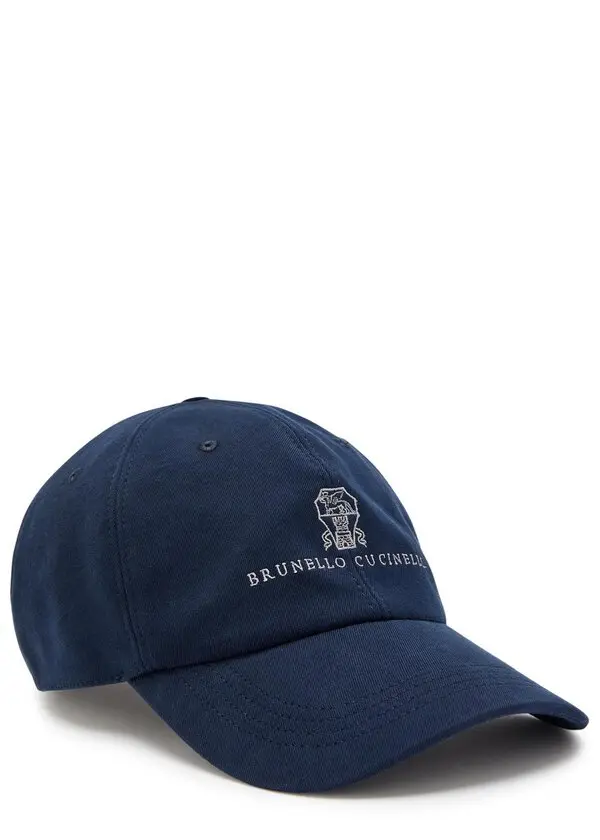 Brunello Cucinelli Logo Embroidered Cotton Cap - Navy