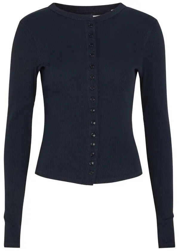Citizens Of Humanity Ribbed Cotton-blend Cardigan - Navy