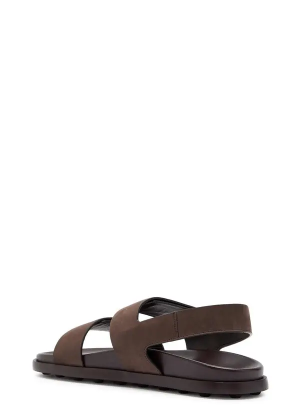 TOD'S Nubuck Sandals With Designer Plaques - Brown