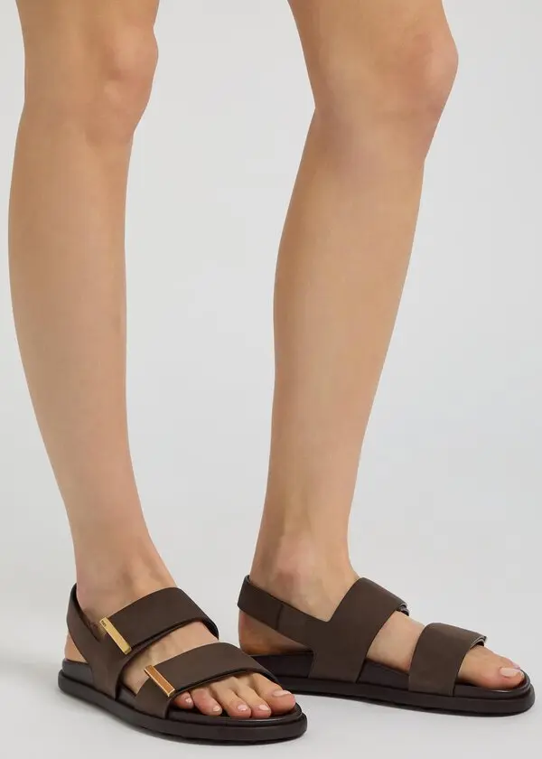 TOD'S Nubuck Sandals With Designer Plaques - Brown