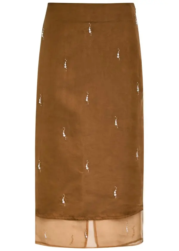 RÓHE Pearl Embellished Silk-organza Midi Skirt