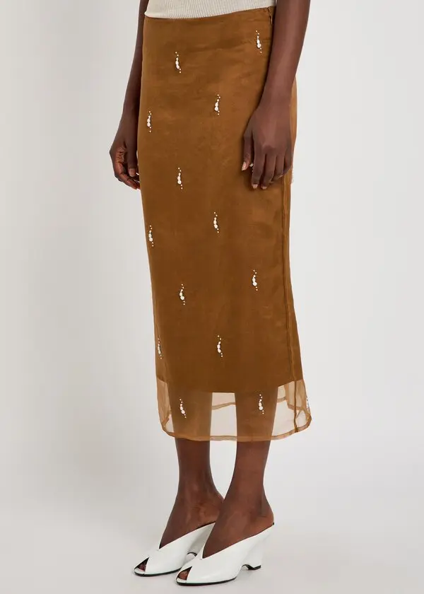 RÓHE Pearl Embellished Silk-organza Midi Skirt