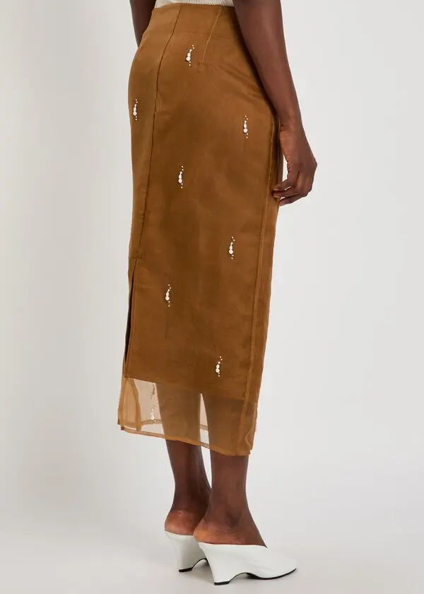 RÓHE Pearl Embellished Silk-organza Midi Skirt