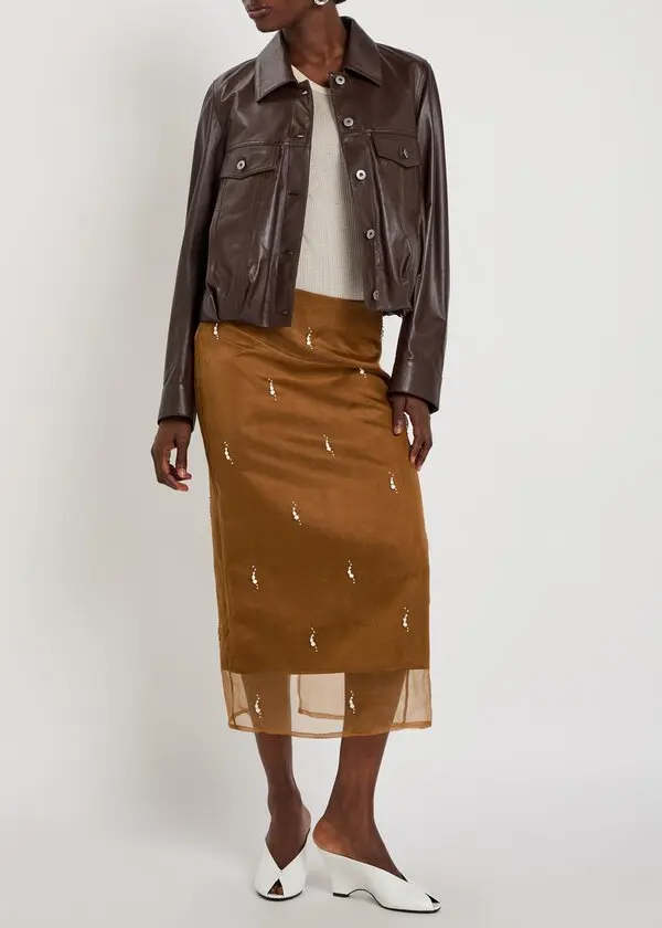 RÓHE Pearl Embellished Silk-organza Midi Skirt