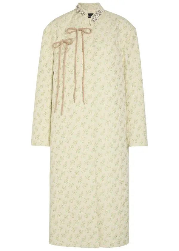 Simone Rocha Embellished Floral-jacquard Cotton-blend Coat - Green