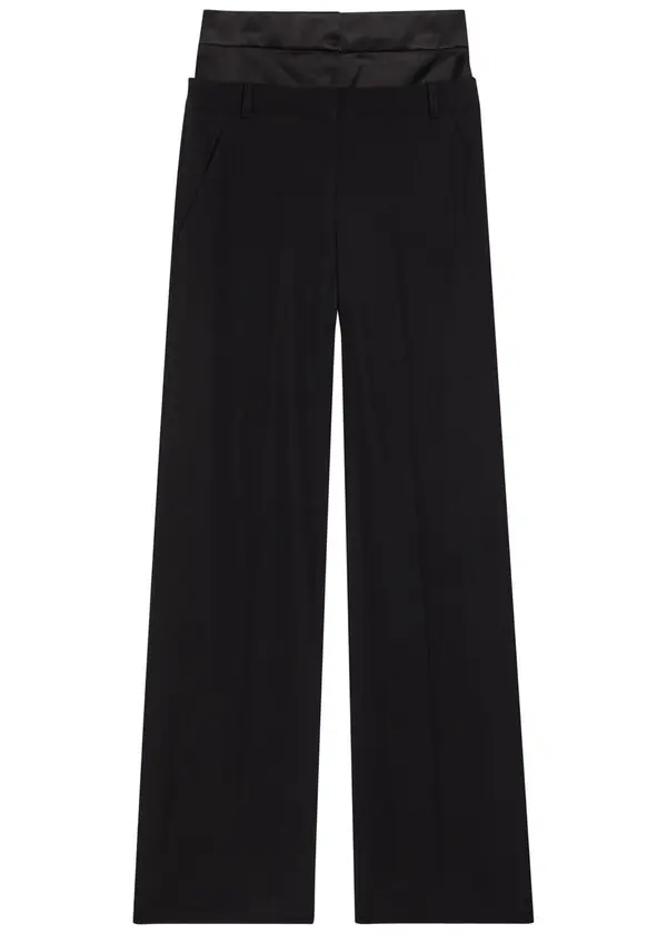 Erdem Layered-effect Wide-leg Wool Trousers - Black