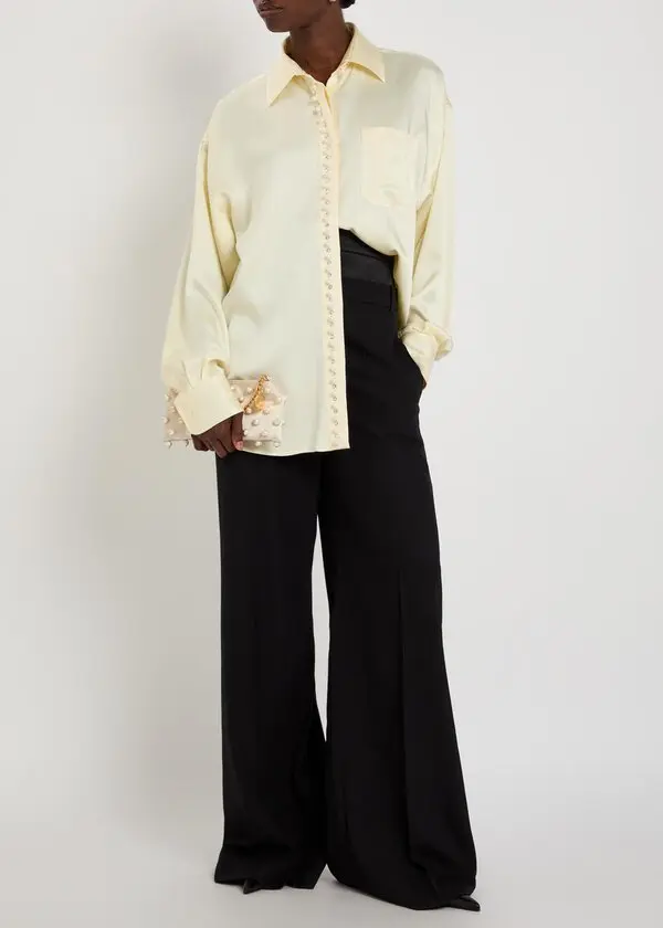 Erdem Layered-effect Wide-leg Wool Trousers