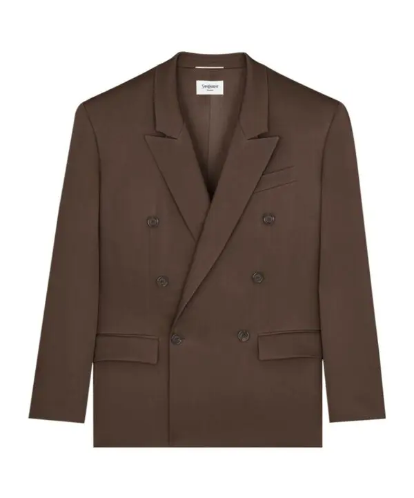 Saint Laurent Double-breasted Long-sleeved Jacket - Chocolat