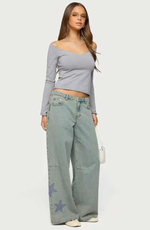 EDIKTED Off-the-shoulder V-neck Long Sleeve Top
