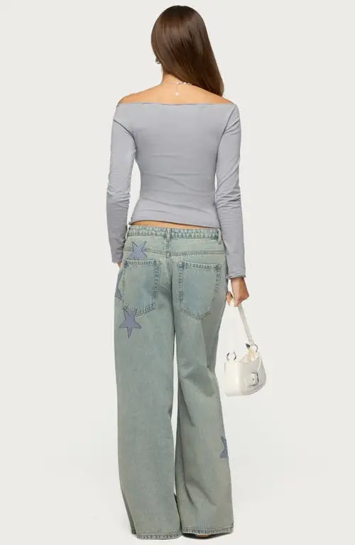 EDIKTED Off-the-shoulder V-neck Long Sleeve Top