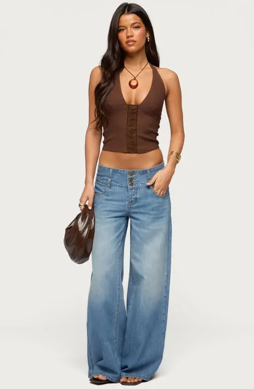 EDIKTED Alira Crop Halter Top With Fringe Trim