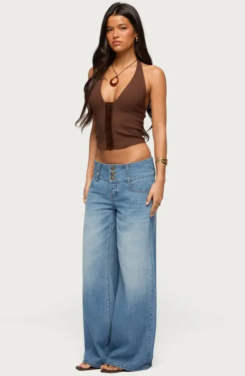 EDIKTED Alira Crop Halter Top With Fringe Trim