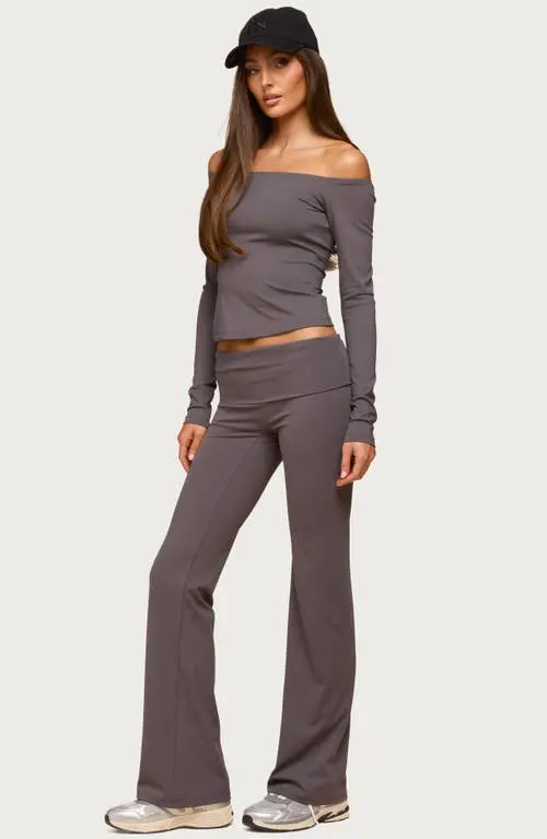 EDIKTED Off-the-shoulder Long-sleeve Top - Gray