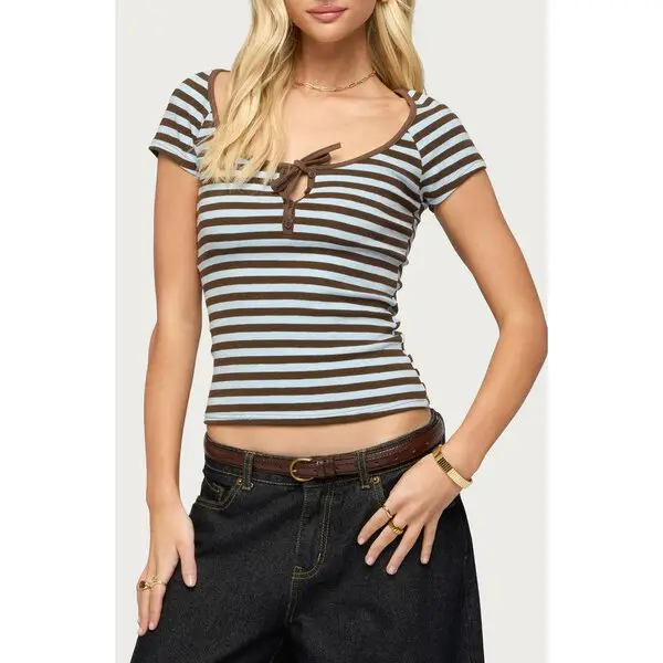 EDIKTED Emberly Stripe Raglan Crop Top