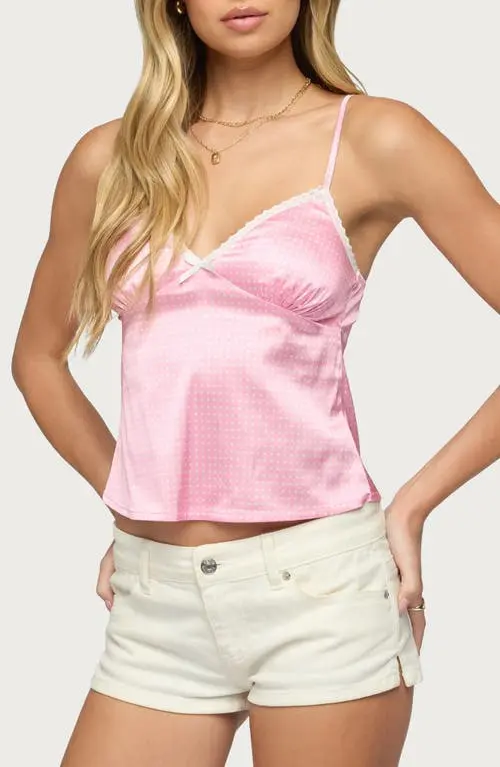 EDIKTED Polka Dot Satin Effect Camisole With Lace Trim