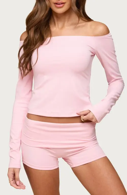 EDIKTED Tezia Off-the-shoulder Long Sleeve Top - Pink