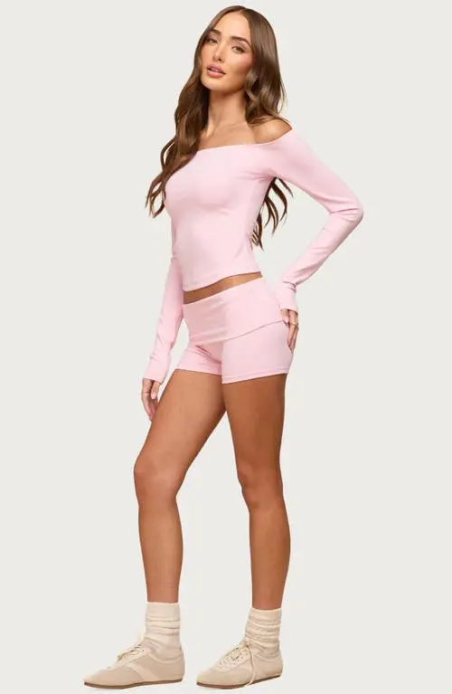 EDIKTED Tezia Off-the-shoulder Long Sleeve Top - Pink