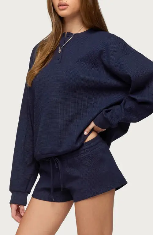 EDIKTED Baila Waffle Knit Henley Top