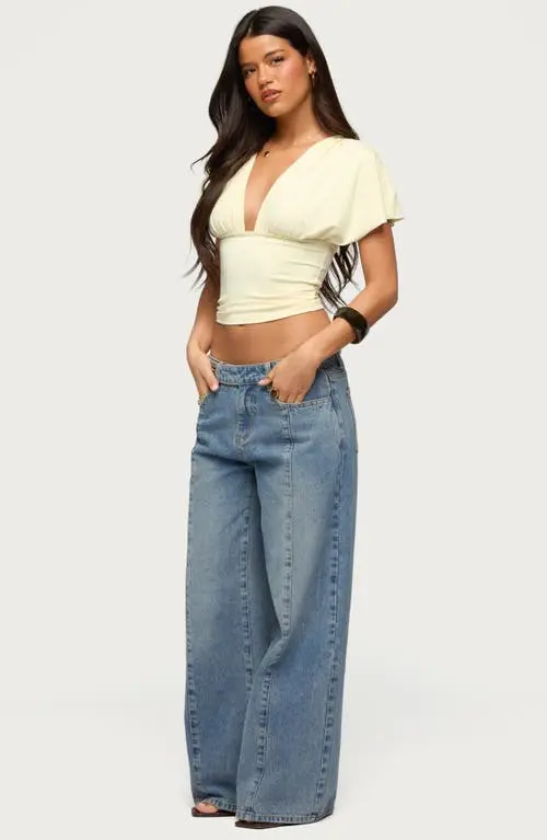 EDIKTED Flutter Sleeve Plunge V-neck Knit Top