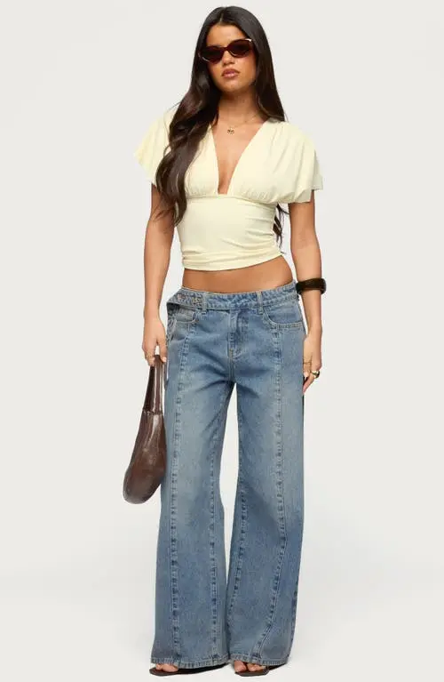 EDIKTED Flutter Sleeve Plunge V-neck Knit Top
