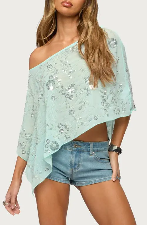EDIKTED Triana Embellished Sheer Poncho Top