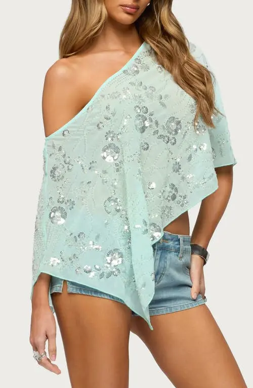 EDIKTED Triana Embellished Sheer Poncho Top