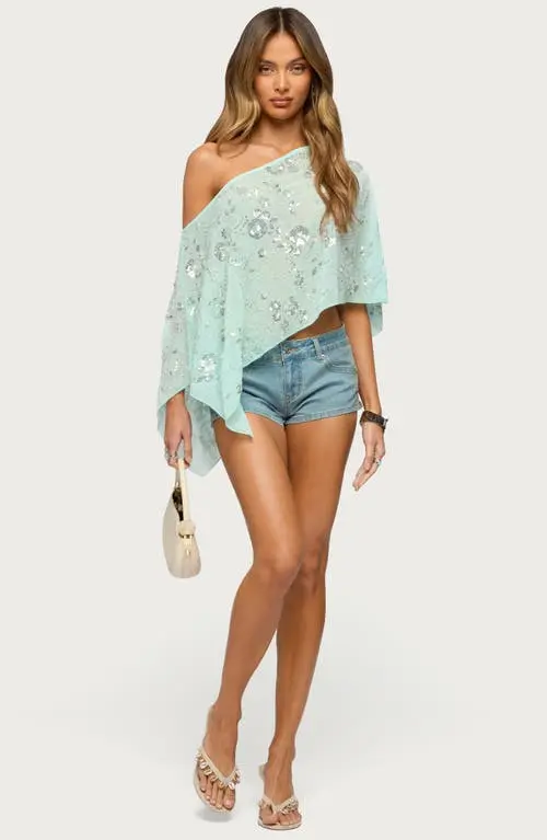 EDIKTED Triana Embellished Sheer Poncho Top