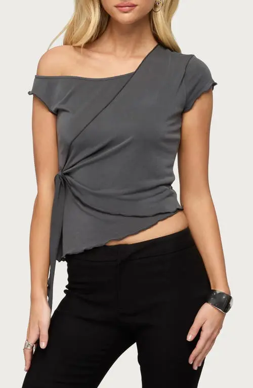 EDIKTED Asymmetrical Off-the-shoulder Wrap Top