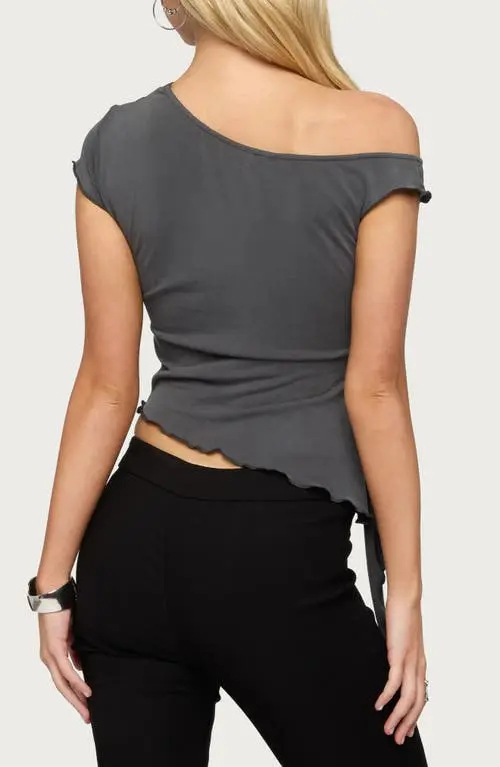 EDIKTED Asymmetrical Off-the-shoulder Wrap Top