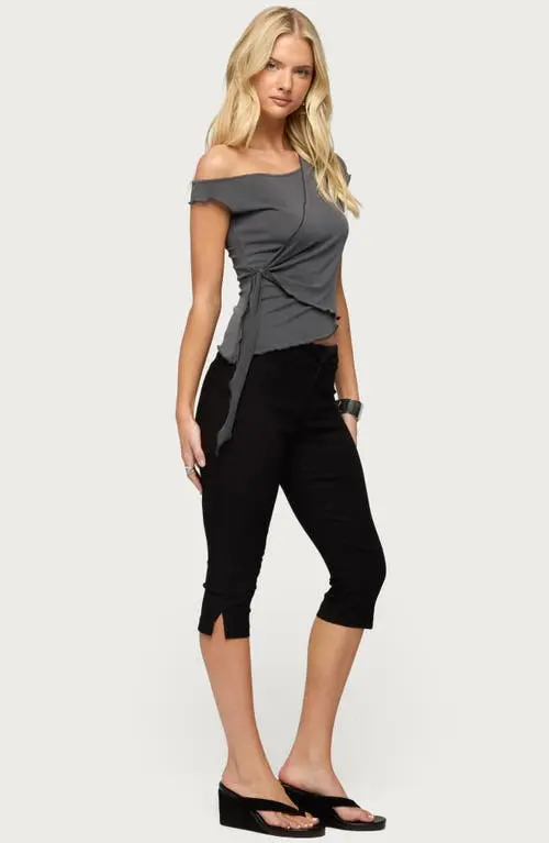 EDIKTED Asymmetrical Off-the-shoulder Wrap Top