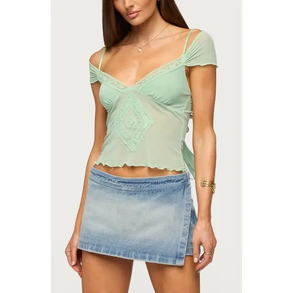 EDIKTED Lacey Tie Shoulder Top