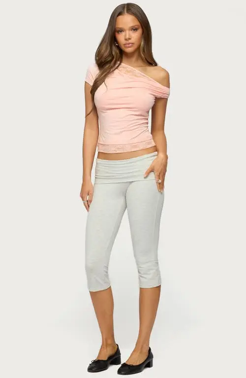 EDIKTED Lacey Layered One-shoulder Crop Top