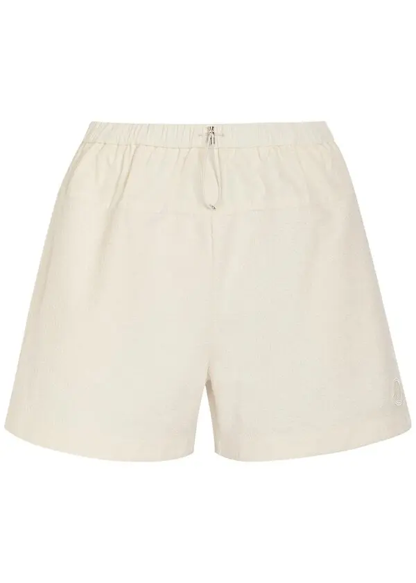 Moncler Shell And Bouclé Shorts With Appliqu - Cream