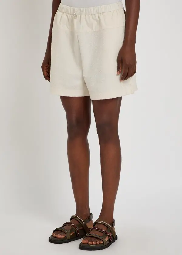 Moncler Shell And Bouclé Shorts With Appliqu - Cream
