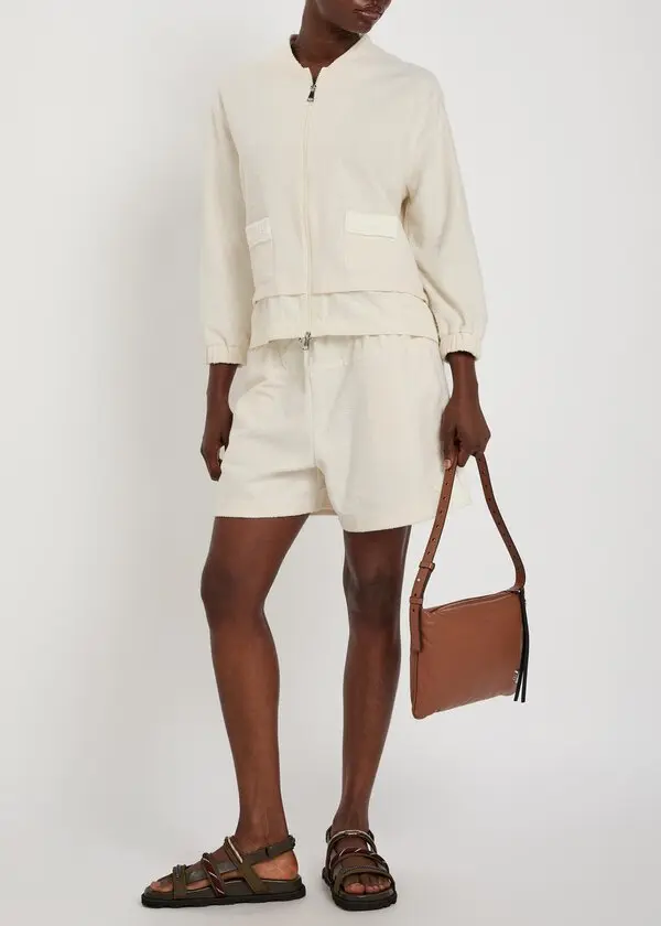 Moncler Shell And Bouclé Shorts With Appliqu - Cream