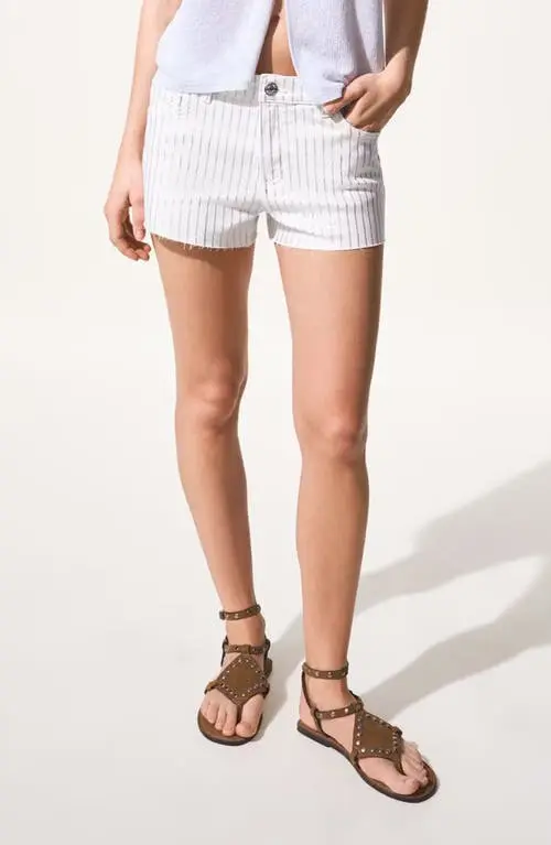 Mango Striped Cutoff Denim Shorts