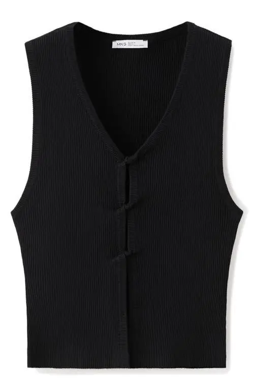 Mango Cutout Sleeveless Ribbed Top - Black