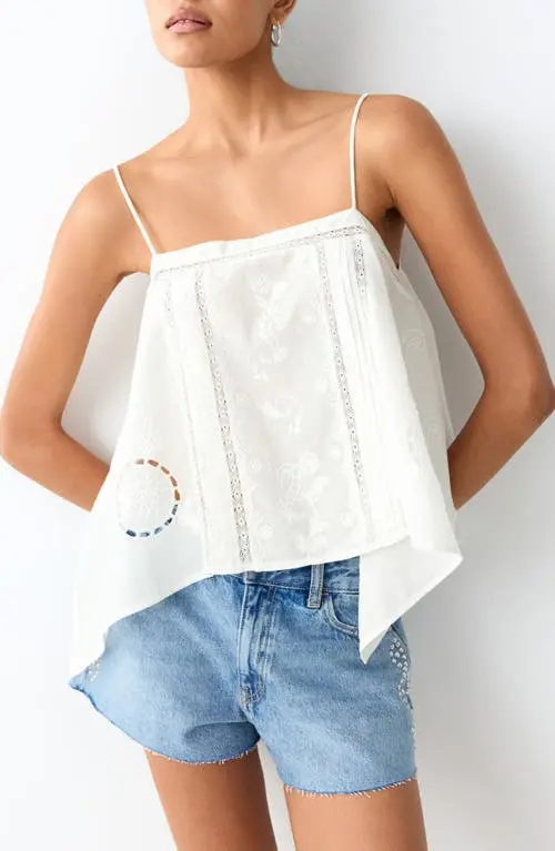 Mango Floral Embroidered Lace Inset Spaghetti Strap Top - Off White
