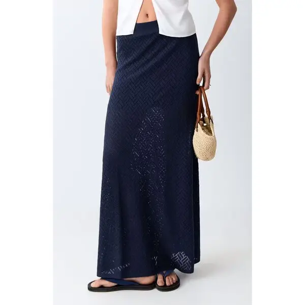 Mango Openwork Knit Maxi Skirt - Navy