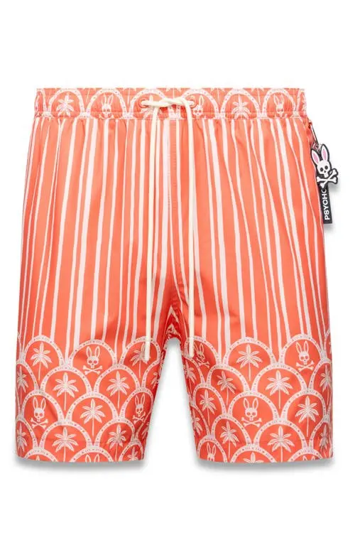 Psycho Bunny Palm Tree & Bunny Print Swim Trunks - Emberglow