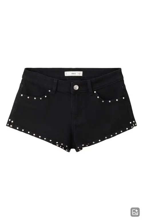 Mango Studded Low Rise Denim Shorts