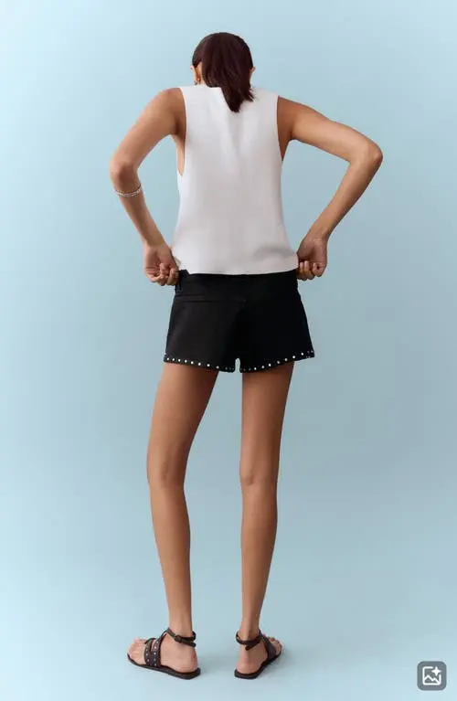 Mango Studded Low Rise Denim Shorts